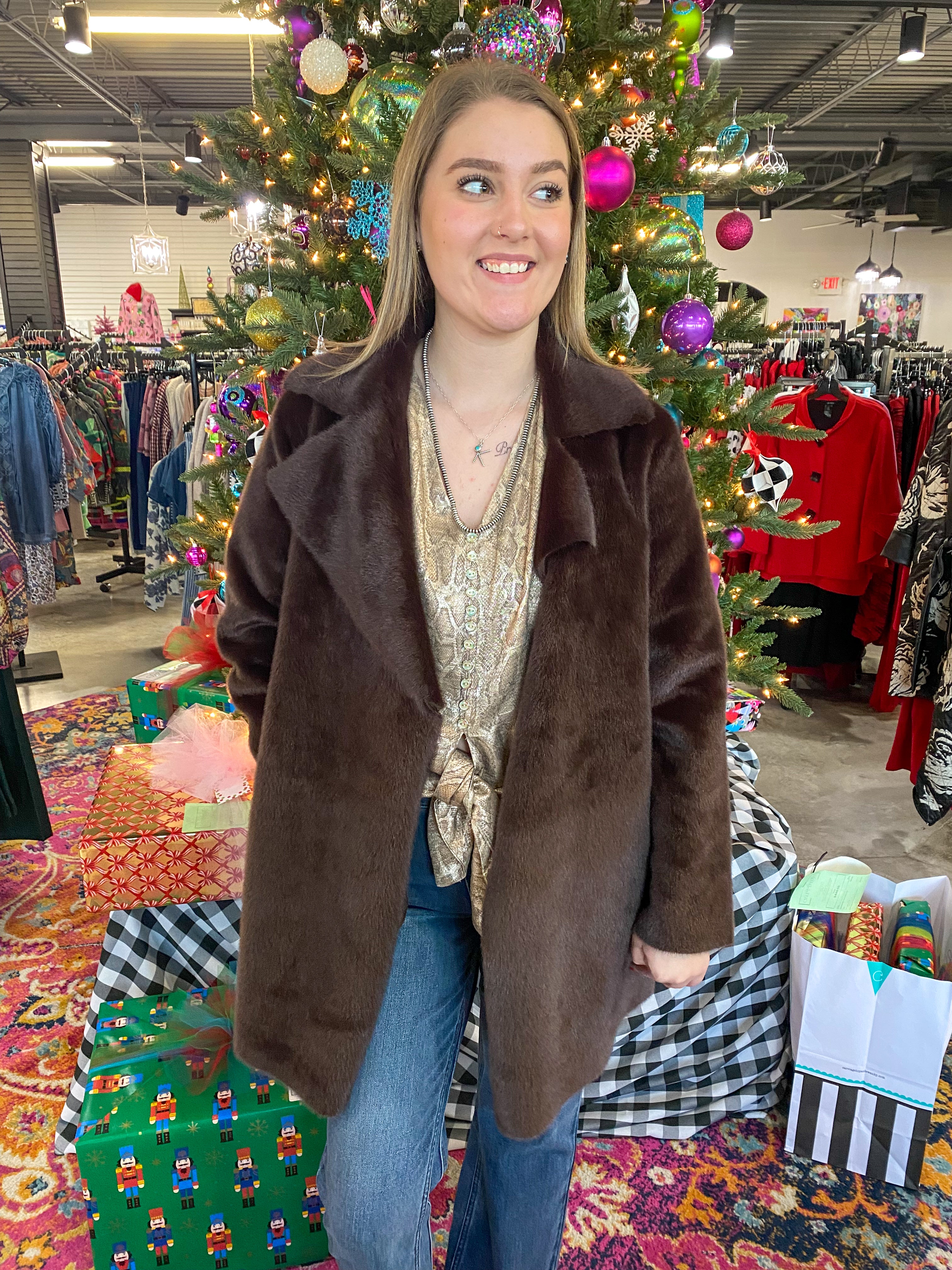 Chocolate Faux Fur & Suede Coat – Carriage
